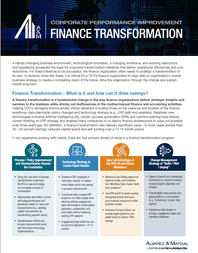 Finance Transformation | Alvarez & Marsal | Management Consulting ...